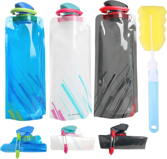 Opvouwbare drinkflessen set - 3 stuks, 700 ml, flexibele en ...