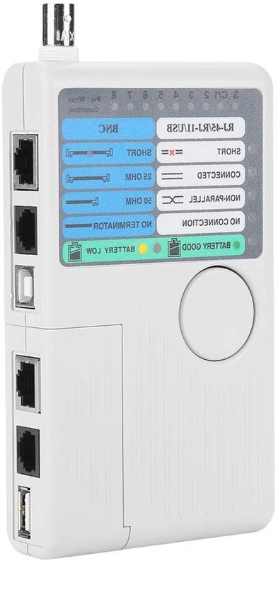 Netwerkkabeltester 4-in-1 voor LAN-kabels met LED-display en batterij ...