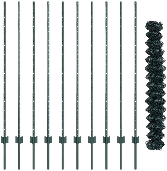vidaXL - Kettinglink - Hek - met - 10 - U - Palen - Groen - 1.4x10 - m ...