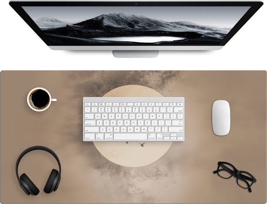 Bureau onderlegger 80x40 cm - Vogel - Beige - Japandi - Muismat XXL ...