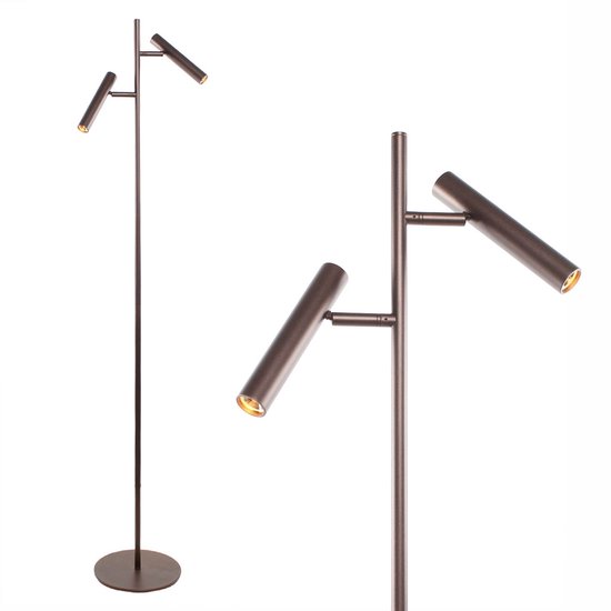 Staande Pierro leeslamp | 2 lichts | cacao / bruin | metaal | 142 cm ...
