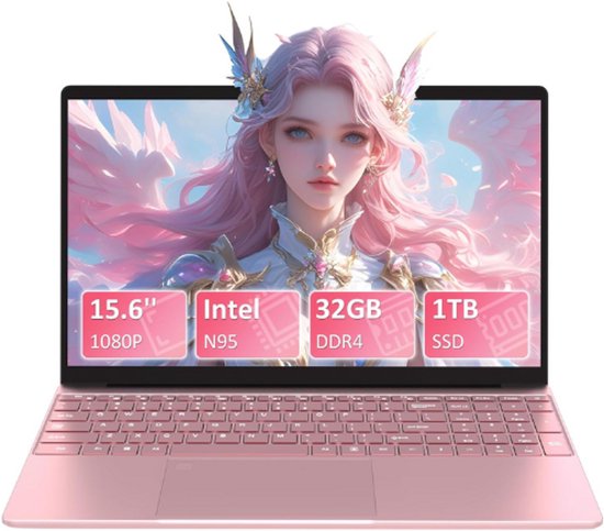 15,6 Inch Roze Laptop Met Celeron N95 Tot 3,4 GHz - 32 GB DDR4 RAM - 1 ...