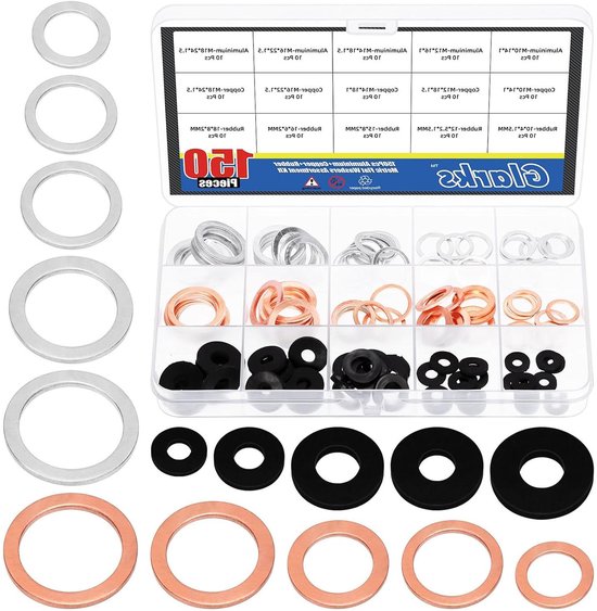 150 stuks koperen aluminium rubberen olie-afvoerstekker Crush sluitring ...