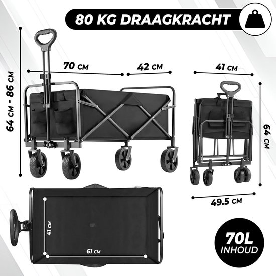 Outbee Bolderkar - Bolderkar Opvouwbaar - Bolderwagen - Kar - 70Liter ...
