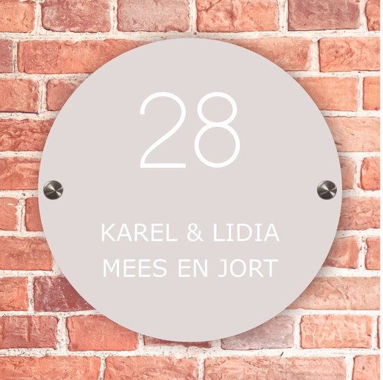 Naambordje voordeur rond beige - 20cm rond - Incl. RVS ...