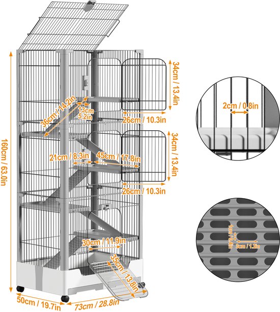 NAIZY Konijnenhok Binnen- en Buitenkooi met Open Dak, Veiligheidssloten ...