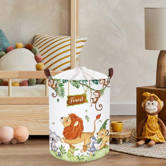 45L Dieren Leeuw Aap Kids Wasmand met Deksel Groene Palmbladeren Koala Luipaard... | bol