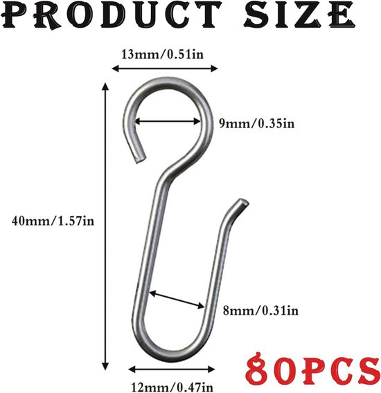 80 Stuks S-vormige Gordijnhaken - Roestvrij Staal voor Standaard Rails ...