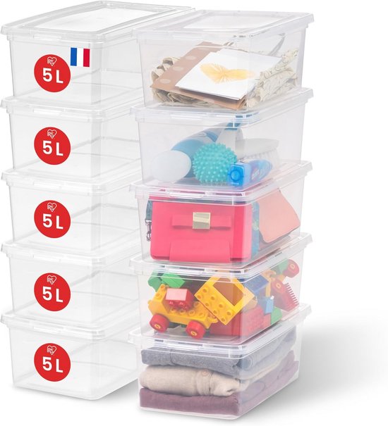 Plastic Opbergdozen met Deksel - Set van 10, 5L - Stapelbare en ...