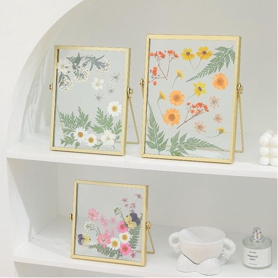 15 x 20 cm Double-Sided Glass Frame for Pressed Flowers | Gold Metal ...