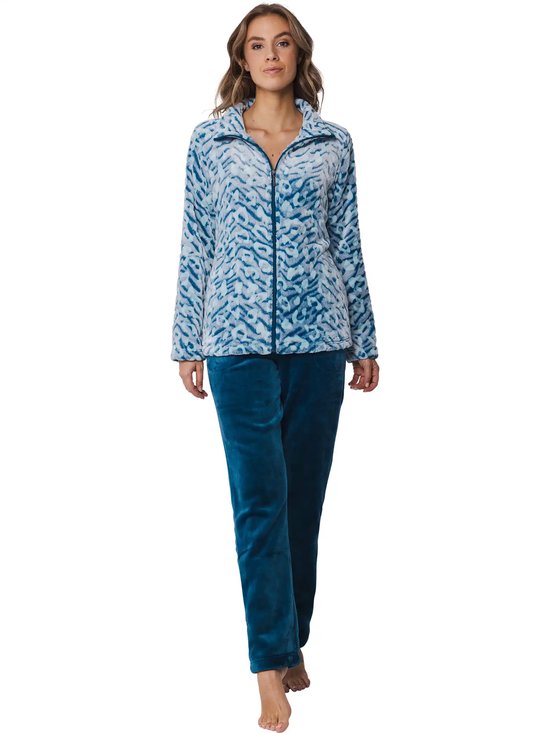 Rebelle Huispak - Animal - Fleece - Turquoise - Rits - Maat 44 | bol