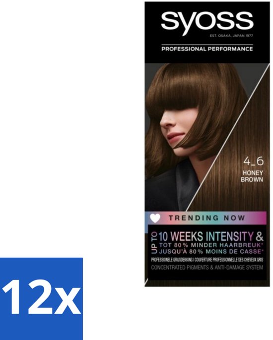 Syoss - Haarverf - 4-6 Honey Brown - 1 Haarkleuring - Voordeelverpakking - 12 stuks | bol