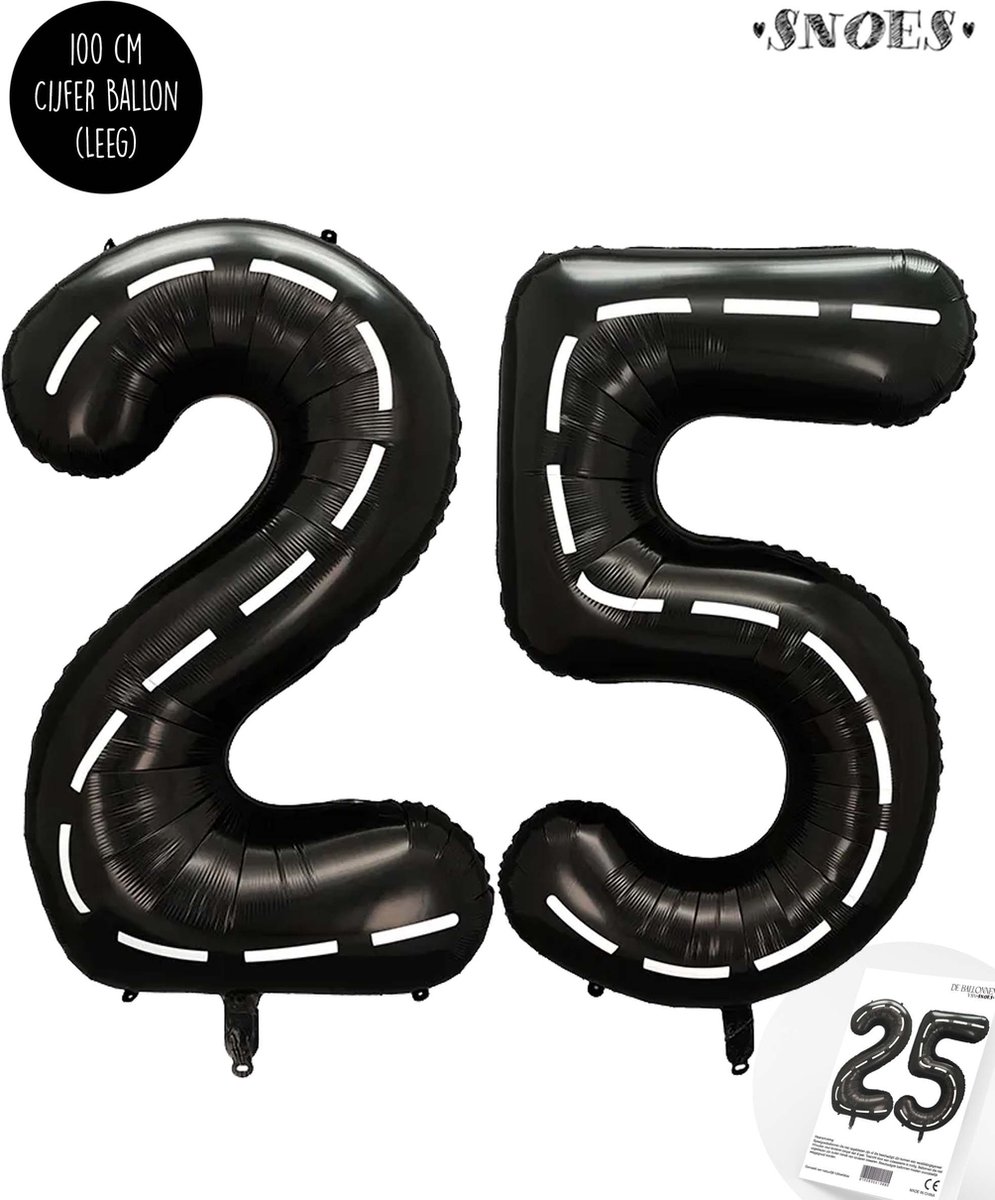 Cijfer Helium Folie Ballon XXL - 25 jaar cijfer - Zwart - Wit - Race ...