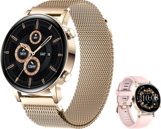 Smartwatch Dames & Heren - Rose Goud - Stappenteller & Bloeddrukmeter ...