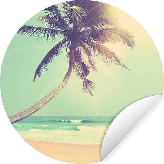 WallCircle - Muurstickers - Behangcirkel - Retro - Palmboom - Zon - Zomer - ⌀ 120 cm -... | bol