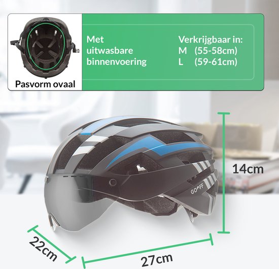 GOOFF Blitz 3 in 1 fietshelm met vizier - maximale ventilatie - met LED ...