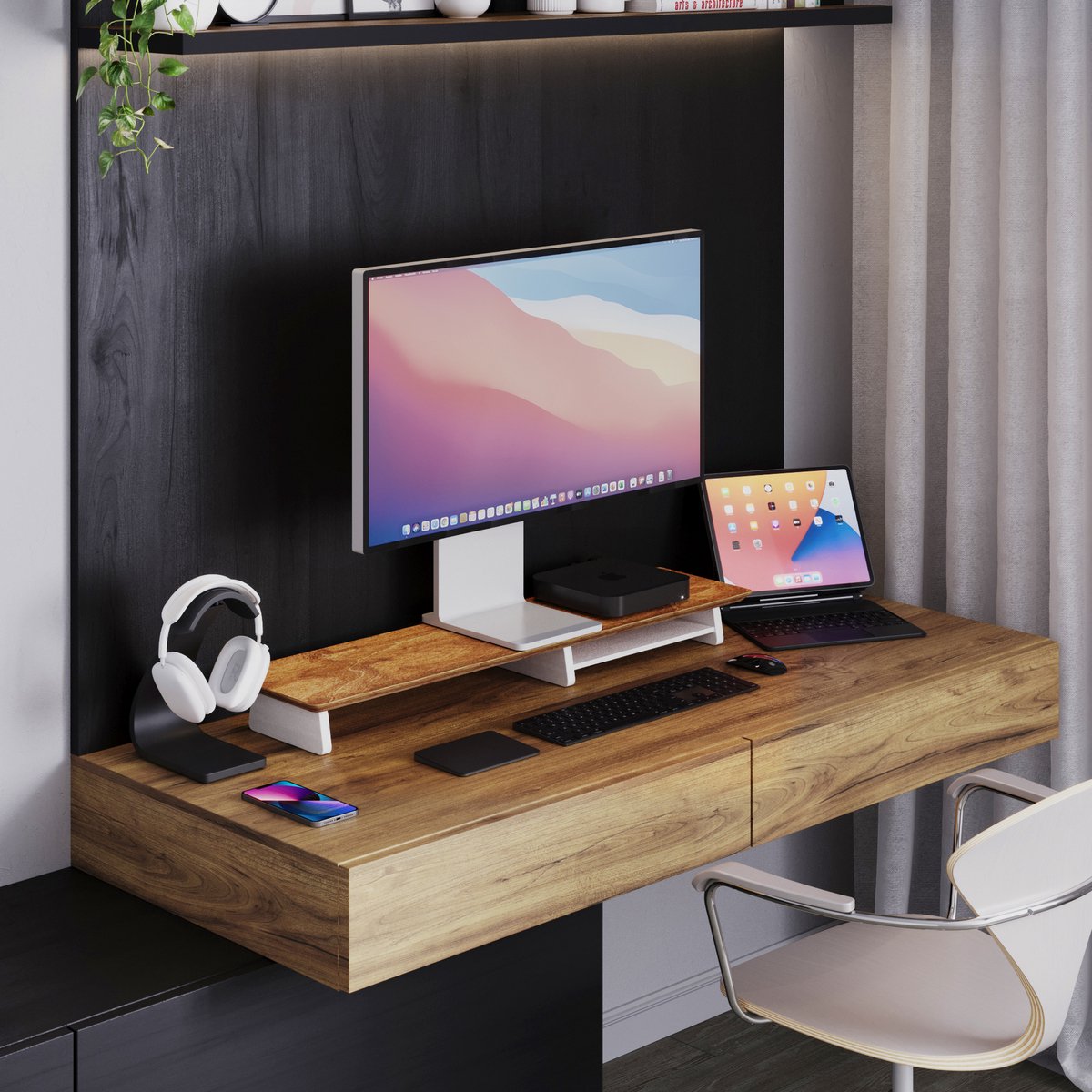 Monitorstandaard Ergonomische Monitor Verhoger Oak/Eik voor kantoor ...