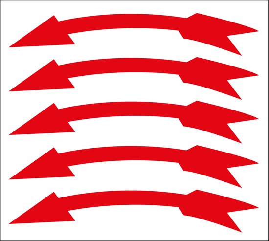Pijl sticker draairichting links, rood 111 x 19 mm - 5 per vel | bol