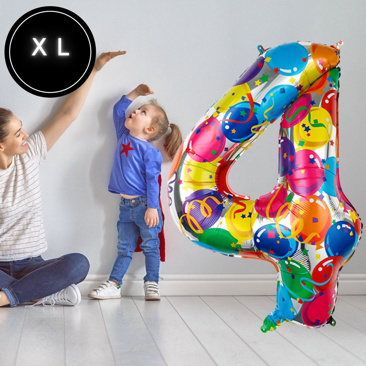 Fienosa Cijfer Ballonnen nummer 4 - Confetti patroon - 101 cm - XL ...