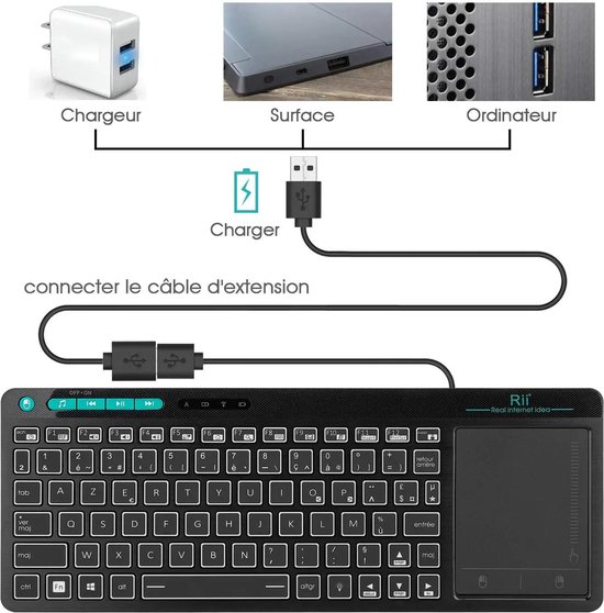 Rii Mini K18 - Azerty Toetsenbord Draadloos - All-in-One Multimedia ...