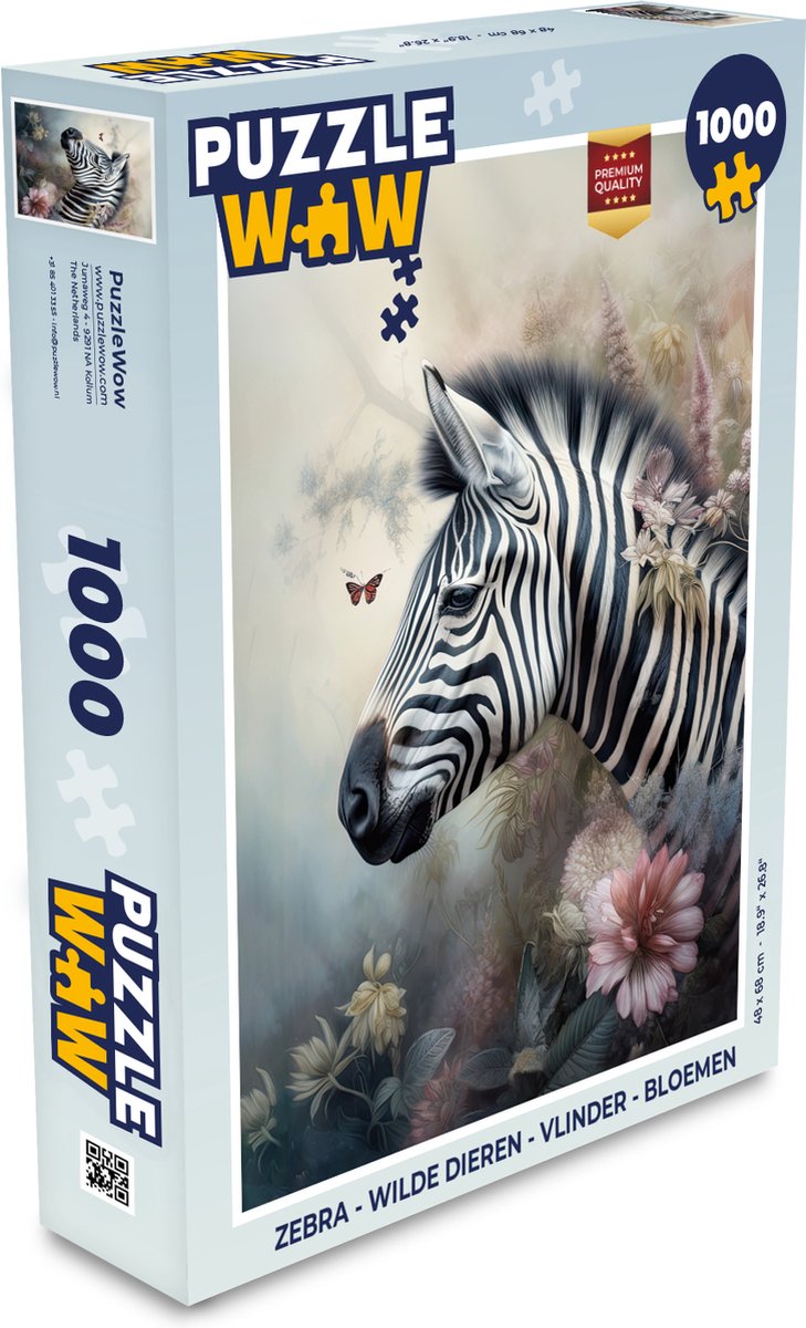 Puzzel Zebra - Wilde dieren - Vlinder - Bloemen - Legpuzzel - Puzzel ...