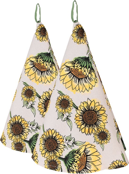 HAES DECO - Set van 2 Theedoeken rond - formaat Ø 80 cm - kleuren Geel ...