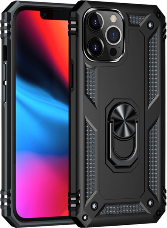 Iphone 11 telefoonhoesje - Extra bescherming - Zwart - Metalen ring ...