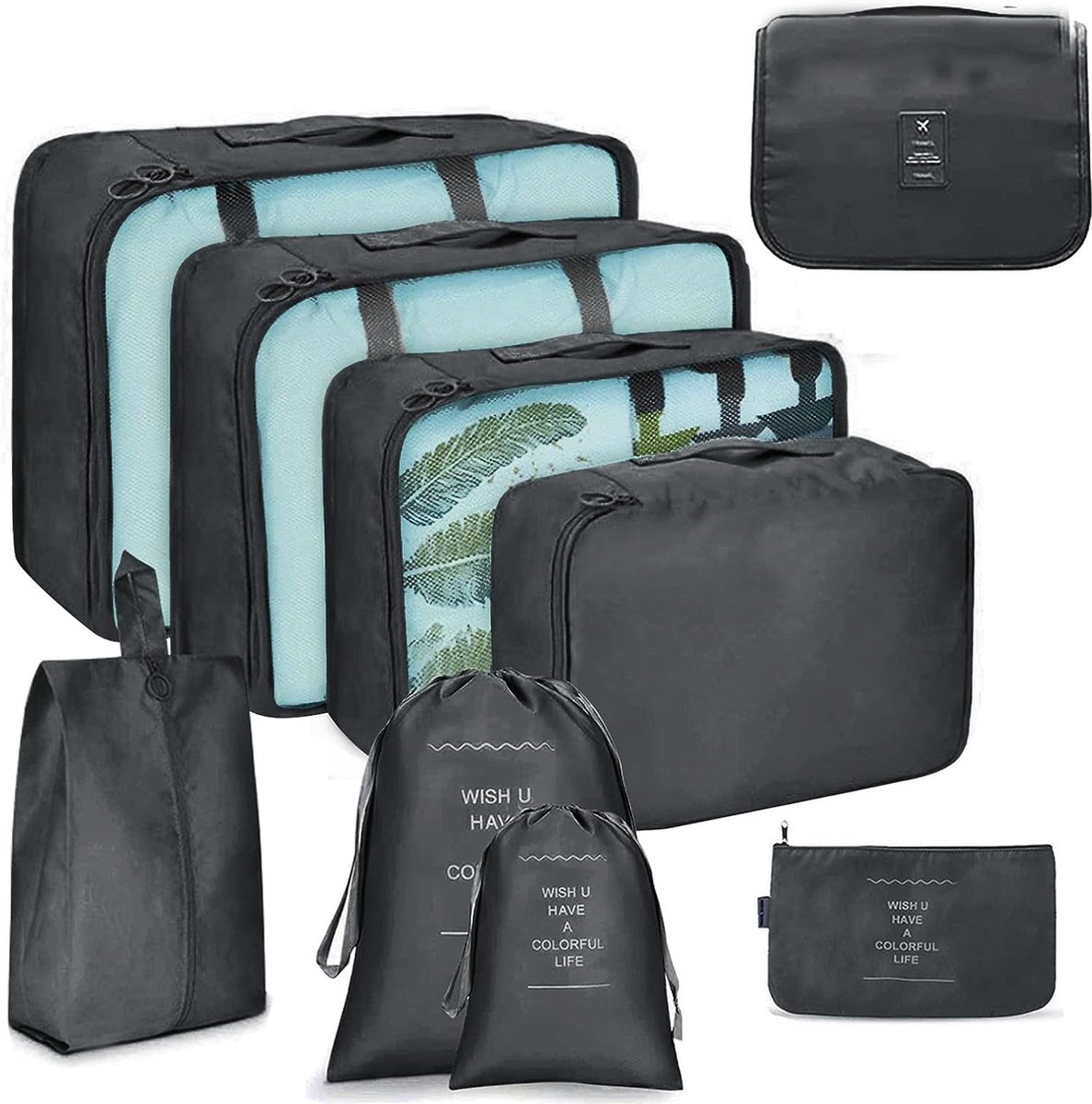 Organiser Set, 9 Pieces, Waterproof Packing Cube Organiser, Garment Bag ...