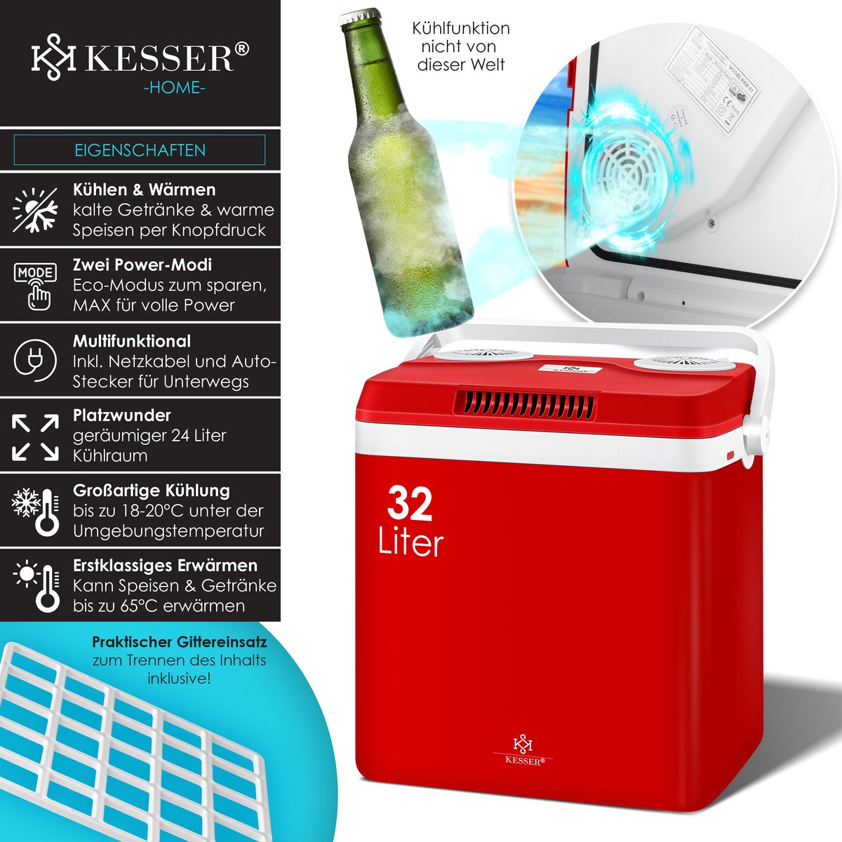 KESSER® 32L Thermo Elektrische Koelbox voor warm houden en koelen | Coolbox / 12V,... | bol.com