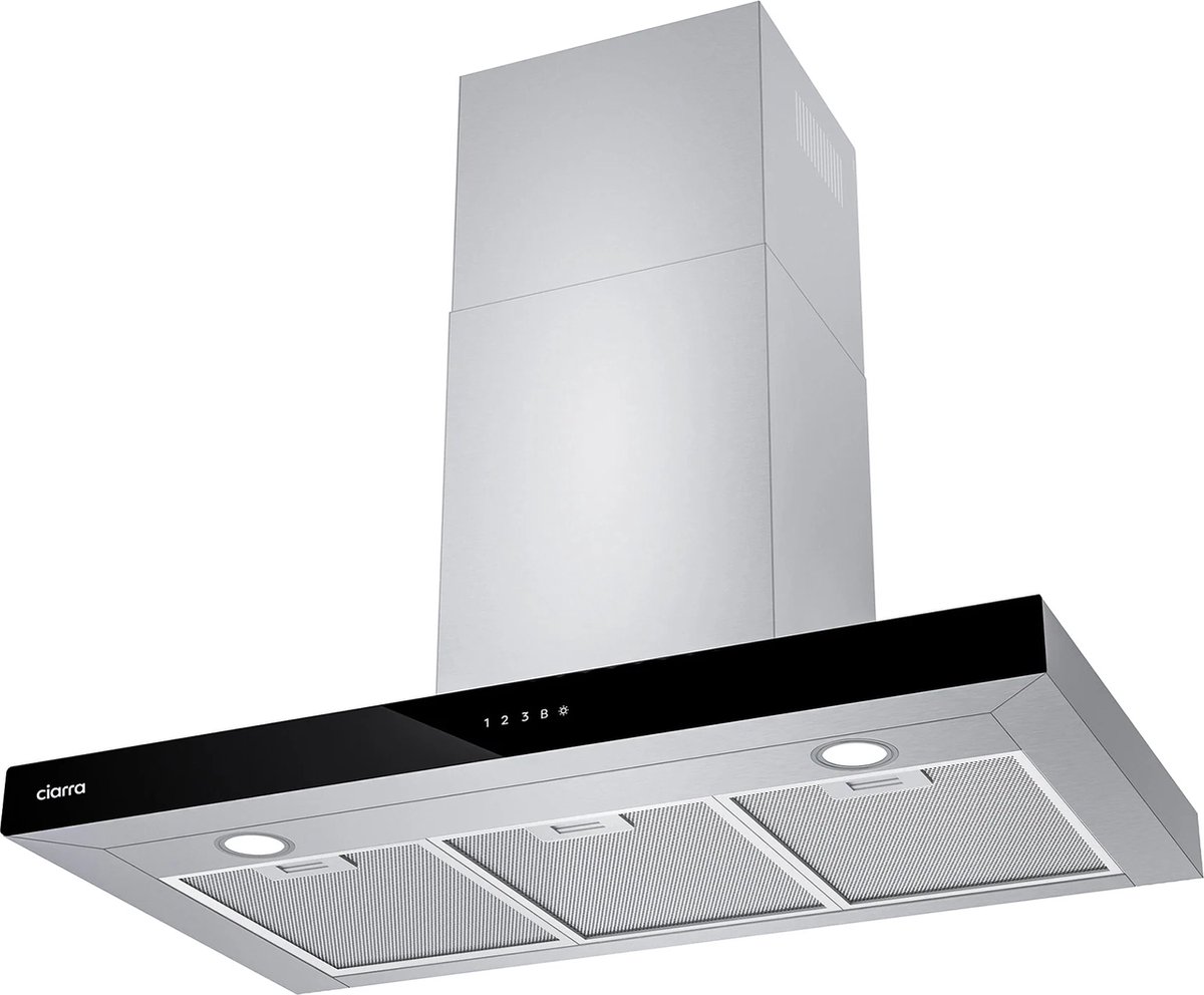 CIARRA CBCS9102 - 90cm Afzuigkap RVS-Zwart - inclusief set koolstoffilters – 650m3 –... | bol