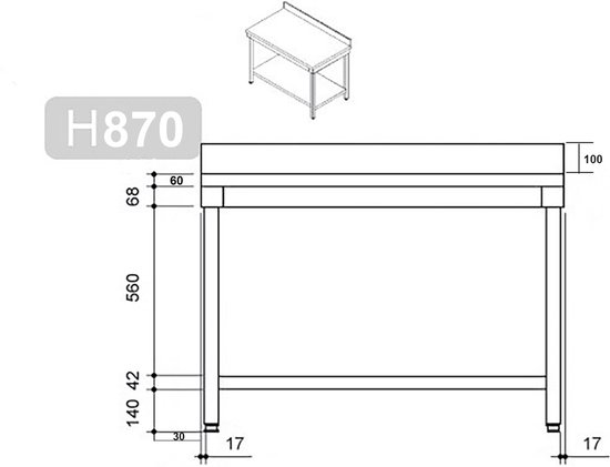 RVS werktafel Premium 800 x 700 mm - met bodemplaat & opstaande rand ...