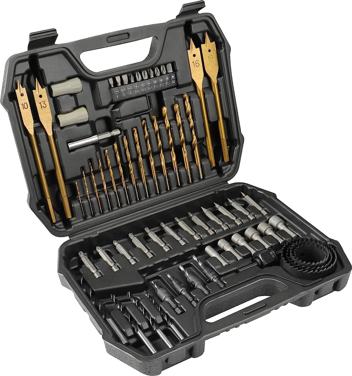 62pcs Boor Set & Case, HSS Boor Bits, steen boor Bits, Hout Boor Bits ...