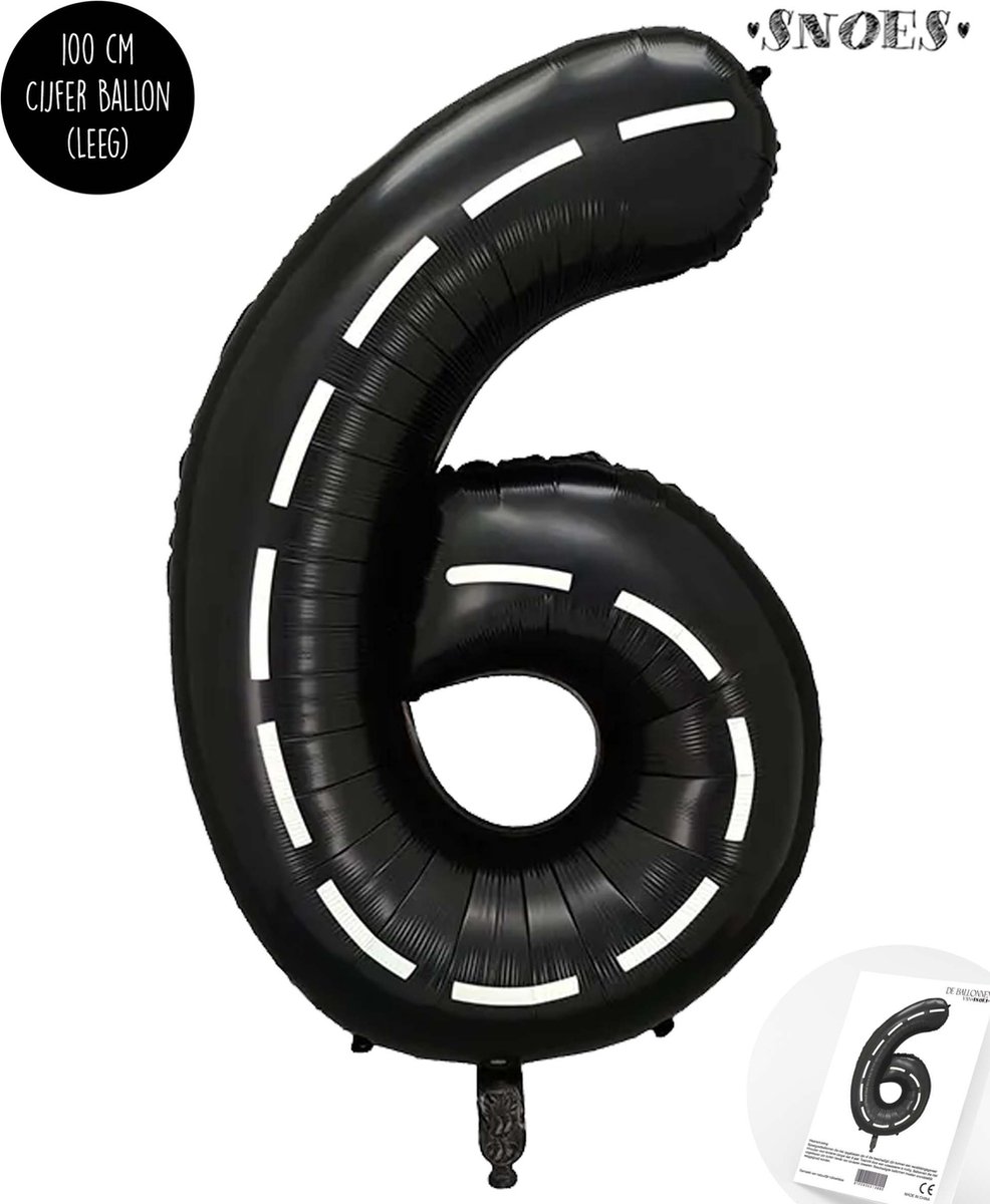 Cijfer Helium Folie Ballon XXL - 6 jaar cijfer - Zwart - Wit - Race ...