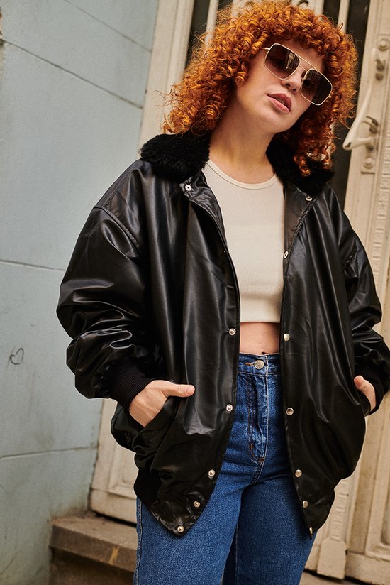 Retro Unisex Leren Jas Shearling Zwarte | bol