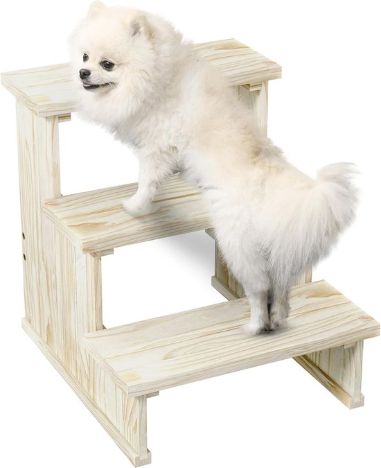 Huisdiertrap voor kleine honden | 3-traps ladder van hout | Antislip ...
