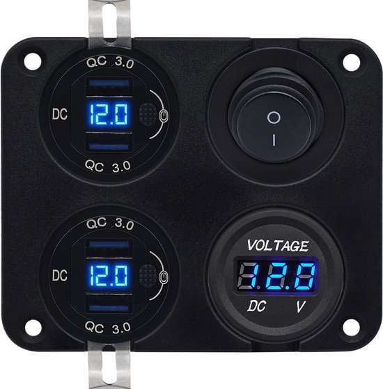 ProRide 12V USB Autolader 4 Poorten - QC3.0 - Voltmeter en Schakelaar ...