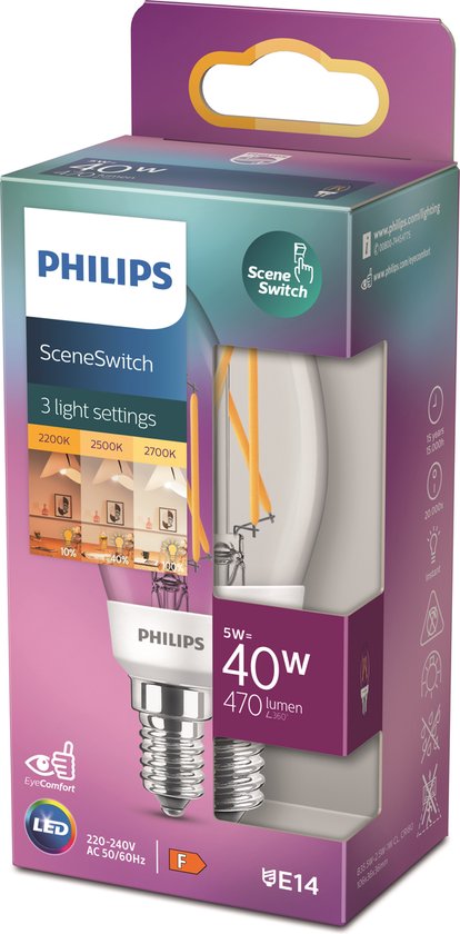 Philips Filament LED lamp SceneSwitch Lichtbron - Fitting E14 - Dimbaar | bol