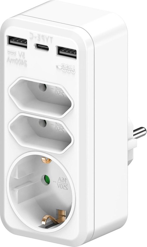 Stekkerdoos Meervoudig Stopcontact USB Adapter 6-in-1 Meervoudige ...