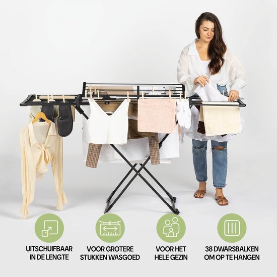 Vitapur Wasrek - Droogrek - Uitschuifbaar - Wasrek Inklapbaar - Zwart | bol