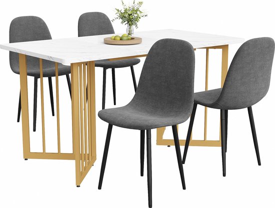 Merax 5-delige Eetkamerset - Moderne Eettafel met 4 Eetkamerstoelen - V ...