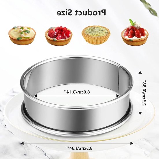 12 stuks dessertringen - 8 cm roestvrij staal - bakringen voor taarten - crumpetringen... | bol