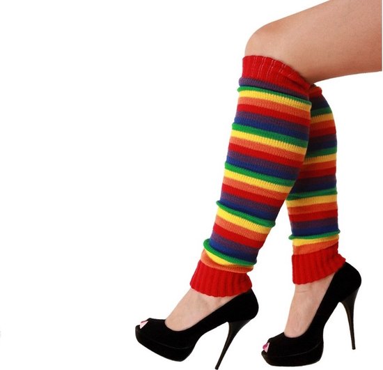 1x Paar Beenwarmers regenboog smalle strepen - Thema feest party fun festival rainbow | bol