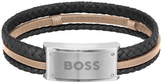 BOSS HBJ1580423 GALEN Heren Armband - Leren armband - Sieraad - Leer ...