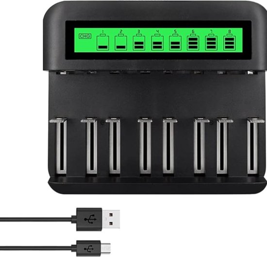Batterijlader - Batterijoplader - Voor 8 Batterijen - Met LCD Scherm ...