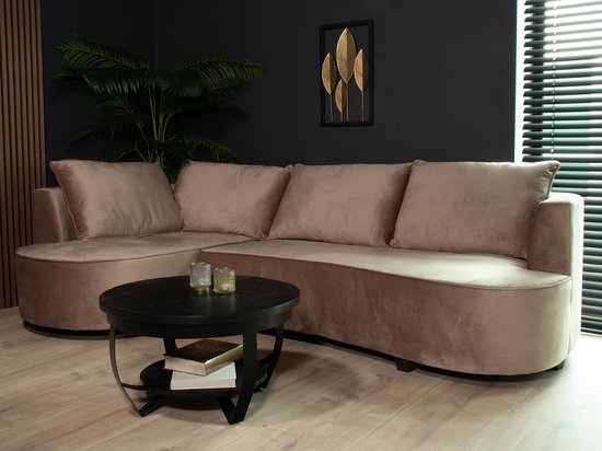 Hoekbank rond Lando 270cm bank met ronding taupe velvet bankstel links ...