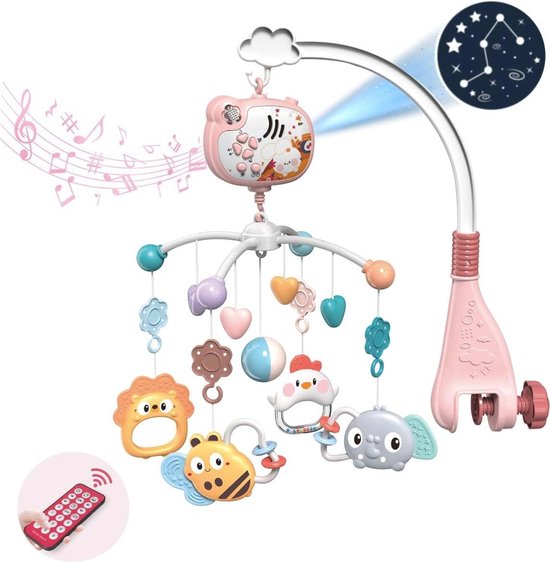 Mobiel voor wieg met musical, nachtlamp en projector - 360° rotatie en ...