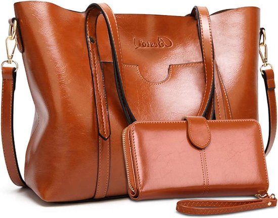 Leren handtas dames - grote schoudertas met portemonnee - luxe ontwerp ...