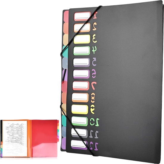 Waaiermap A4 draagbare documentenmap met 12 vakken - waterdicht - zwart ...