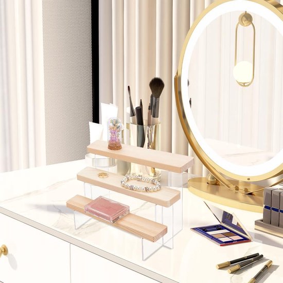 3-Tier Rustieke Hout Acryl Display Stand - Cijfers Showcase Riser ...