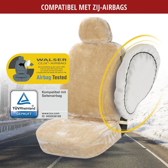 Walser Autostoelhoes Teddy - Beige imitatiebont - Met zij-airbag ...